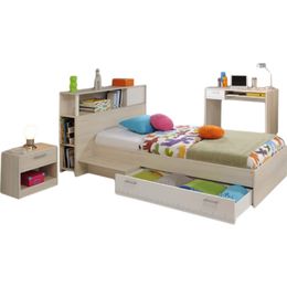 Jugendzimmer Charly Parisot 3-teilig Bett 90*200 cm inkl. Bettkasten + Schreibtisch + Nachtkommode Akazie grau - weiß