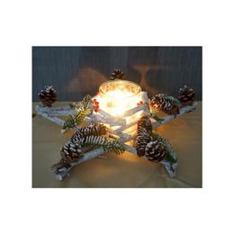 MCW Tischkranz Stern, Weihnachtsdeko Adventskranz, Holz mit Kerzenglas 40x40x12cm weiß-grau