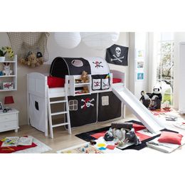 Ticaa Hochbett mit Rutsche Rutschbett "Ekki" Country Kiefer Wei&szlig; Motiv