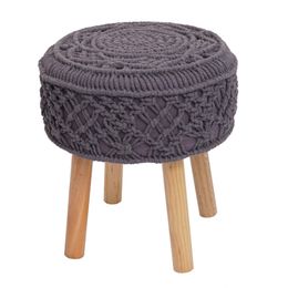 Sitzhocker MCW-J43, Strickhocker Hocker Fu&szlig;hocker, 45x41cm rund Makramee/Strick Stoff/Textil ~ dunkelgrau