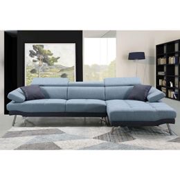 Sofa MCW-H92, Couch Ecksofa L-Form 3-Sitzer, Liegefläche 300cm ~ rechts, blau-grau