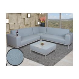 Ecksofa MCW-C47, Sofa Loungesofa Couch, Stoff/Textil Indoor wasserabweisend 245cm ~ blau mit Ablage