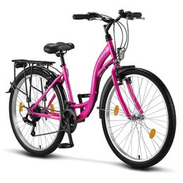 Licorne Bike Stella Premium City Bike 20,24,26 und 28 Zoll Fahrrad f&uuml;r M&auml;dchen Herren und Damen 21 Gang (6 Gang bei 20 Zoll) Holland Citybike Farbe:Rosa;Zoll:26