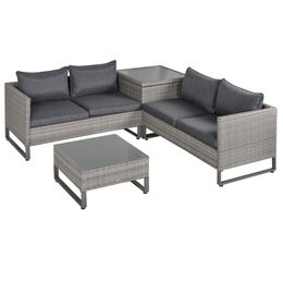 Outsunny Polyrattan Sitzgruppe mit Beistelltisch und Sitzpolstern, 4-teilig Grau 133 x 69 x 64 cm (BxTxH)