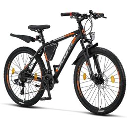 Licorne Bike Effect Premium Mountainbike in 26, 27,5 und 29 Zoll - Fahrrad f&uuml;r Jungen, M&auml;dchen, Herren und Damen - Shimano 21 Gang-Schaltung - Herrenrad Zoll:26.00;Farbe:Schwarz/Orange (2xDisc-Bremse)
