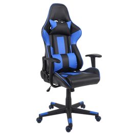 B&uuml;rostuhl MCW-F84, Schreibtischstuhl Gamingstuhl Chefsessel Drehstuhl, Kunstleder ~ schwarz/blau