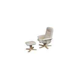 MCW Relaxsessel H56, Fernsehsessel TV-Sessel mit Hocker Ottomane, Kunstleder Eukalyptus Holz ~ creme