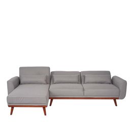Sofa MCW-J20, Couch Ecksofa, L-Form 3-Sitzer Liegefläche Schlaffunktion Stoff/Textil 280cm ~ grau