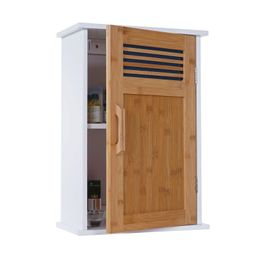 H&auml;ngeschrank MCW-A85, Badschrank Wandschrank Bambus, 52x35x21cm wei&szlig;
