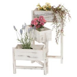 MCW Pflanzregal H275, Standregal Blumenst&auml;nder Pflanzkasten, 65x108x15cm, Holz Shabby-Look Vintage ~ wei&szlig;