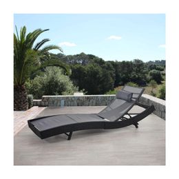 MCW Sonnenliege Phoenix, Relaxliege Gartenliege Liege, Poly-Rattan ~ anthrazit, Bezug grau