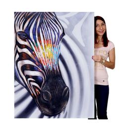 MCW Wandbild Zebrakopf, 100% handgemaltes &Ouml;lgem&auml;lde Gem&auml;lde XL, 90x120cm