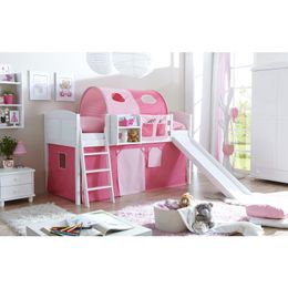 Ticaa Hochbett mit Rutsche Rutschbett "Ekki" Country Kiefer Wei&szlig; Classic