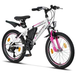 Licorne Bike Guide Premium Mountainbike in 20, 24 und 26 Zoll - Fahrrad f&uuml;r M&auml;dchen, Jungen, Herren und Damen - Shimano 21 Gang-Schaltung, Kinderfahrrad, Kinder Zoll:20;Farbe:Wei&szlig;/Rosa