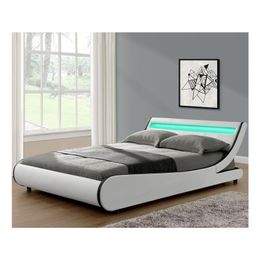 Juskys Polsterbett Valencia 140x200 cm - Bett mit Lattenrost & LED Beleuchtung – Jugendbett weiß