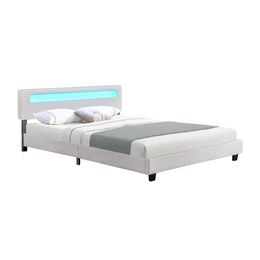 Juskys Polsterbett Paris 180x200 cm &ndash; Bett mit LED Beleuchtung & Lattenrost &ndash; Doppelbett wei&szlig;