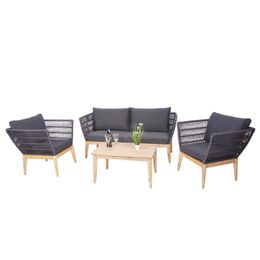 Gartengarnitur MCW-H55, Lounge-Set Sofa Sitzgruppe, Seilgeflecht Rope Holz Akazie Spun Poly MVG ~ Kissen dunkelgrau