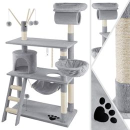 LOVPET® Kratzbaum Katzenbaum Kletterbaum, mit Hängematte, Sisalstämmen, Stabil extra breit , Treppe, Höhle, Spielbälle, Spielsisal & Spielseil, Höhe 143cm, mit vielen Spielmöglichkeiten