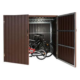 WPC-Fahrradgarage MCW-J29, Geräteschuppen Fahrradbox, Metall Holzoptik abschließbar ~ 4 Räder 172x213x160cm braun