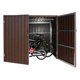 WPC-Fahrradgarage MCW-J29, Ger&auml;teschuppen Fahrradbox, Metall Holzoptik abschlie&szlig;bar ~ 4 R&auml;der 172x213x160cm braun