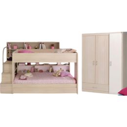 Kinderzimmer Bibop 43 Parisot Bett + Kleiderschrank + Regale + Podest-Leiter + Bettschubkasten beige