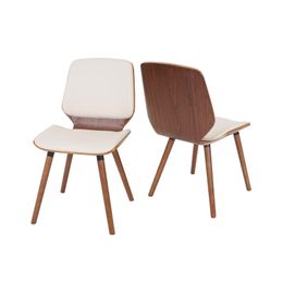 2er-Set Esszimmerstuhl MCW-B16, Holz Bugholz Retro-Design Walnussoptik ~ Kunstleder creme