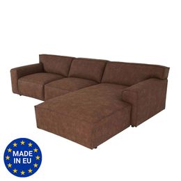 Ecksofa MCW-J59, Couch Sofa mit Ottomane rechts, Made in EU, wasserabweisend 295cm ~ Kunstleder braun