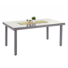 MCW Poly-Rattan Gartentisch Chieti, Esstisch Tisch mit Glasplatte, 160x90x74cm ~ grau