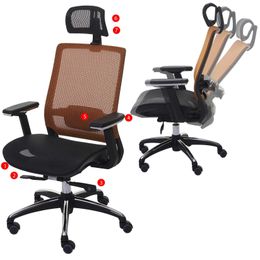 Bürostuhl MCW-A20, Schreibtischstuhl Drehstuhl, ergonomisch Kopfstütze Stoff/Textil ~ schwarz/orange