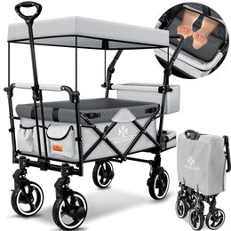 Kesser&reg; Bollerwagen Faltbar GTS-9100 mit Dach Handwagen Transportwagen klappbar belastbar bis 150kg mit Hartgummi-R&auml;der & Feststellbremsen Vorne & Hinten Inkl. Schloss, Abdeckung, Wetter & Sichtschutz