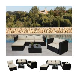 MCW Poly-Rattan-Garnitur Busto, Gartengarnitur Sitzgruppe Sofa Lounge-Set ~ schwarz, Kissen creme