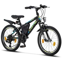 Licorne Bike Guide Premium Mountainbike in 20, 24 und 26 Zoll - Fahrrad f&uuml;r M&auml;dchen, Jungen, Herren und Damen - Shimano 21 Gang-Schaltung, Kinderfahrrad, Kinder Zoll:20;Farbe:Schwarz/Blau/Lime