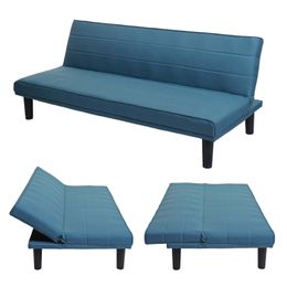 Schlafsofa MCW-J17, Couch Klappsofa G&auml;stebett Bettsofa, Schlaffunktion Stoff/Textil 165cm ~ t&uuml;rkis-blau
