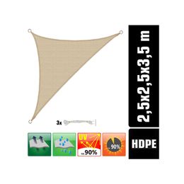 AMANKA UV Sonnensegel 2,5x2,5x3,5 HDPE Dreieck Rechtwinklig Sonnenschutz Garten Beige