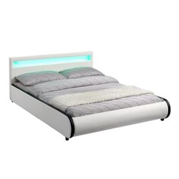 Juskys Polsterbett Sevilla 180x200 cm – Bett mit LED Beleuchtung & Lattenrost – Doppelbett weiß
