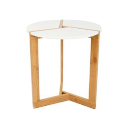DuneDesign Nordic Style Beistelltisch 40 x 45 cm Holz Tisch Rund Couchtisch Nachttisch Weiß