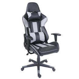 B&uuml;rostuhl MCW-F84, Schreibtischstuhl Gamingstuhl Chefsessel Drehstuhl, Kunstleder ~ schwarz/grau