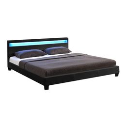 Juskys Polsterbett Paris 160x200 cm – Bett mit LED Beleuchtung & Lattenrost – Doppelbett schwarz