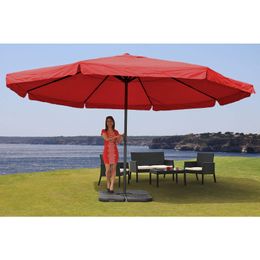 MCW Sonnenschirm Carpi Pro, Gastronomie Marktschirm mit Volant &Oslash; 5m Polyester/Alu 28kg ~ bordeaux mit St&auml;nder