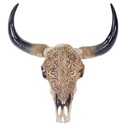 MCW Deko Skull 45cm, Polyresin Stier Bulle Longhorn Kopf Troph&auml;e mit Tribal, In-/Outdoor