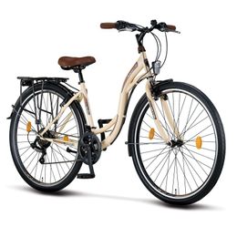 Licorne Bike Stella Premium City Bike 20,24,26 und 28 Zoll Fahrrad f&uuml;r M&auml;dchen Herren und Damen 21 Gang (6 Gang bei 20 Zoll) Holland Citybike Farbe:Beige;Zoll:28