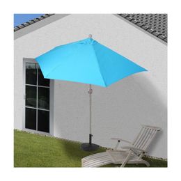 MCW Sonnenschirm halbrund Lorca, Halbschirm Balkonschirm, UV 50+ Polyester/Alu 3kg ~ 270cm t&uuml;rkis mit St&auml;nder