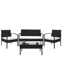 Poly-Rattan Garnitur MCW-F56, Balkon-/Garten-/Lounge-Set Sitzgruppe ~ schwarz, Kissen creme