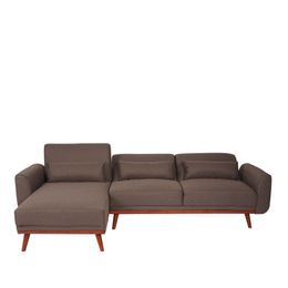 Sofa MCW-J20, Couch Ecksofa, L-Form 3-Sitzer Liegefläche Schlaffunktion Stoff/Textil 280cm ~ braun