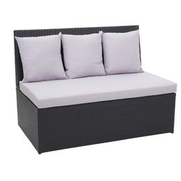 Poly-Rattan 2er Sofa MCW-G16, Lounge-Gartenbank Sitzbank Sessel, Gastronomie 120cm ~ schwarz, Kissen hellgrau