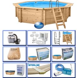 Interline Holzpool "Java" ø 5,30 m/ 1,36m POOLROBOTER SUPER SET