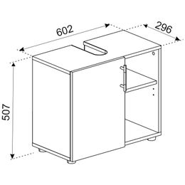 Vcm Holz Waschbeckenunterschrank Badschrank Ma&szlig;e: H. 51 x B. 60 x T. 30 cm 1 Dreht&uuml;r 2 offene Regalf&auml;cher modernes Badezimmerm&ouml;bel - Flandu lll