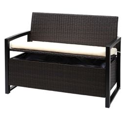 Poly-Rattan 2er Sitzbank MCW-F39, Gartenbank Truhenbank, Staufach Aufbewahrung Sitzkissen ~ braun, Kissen creme