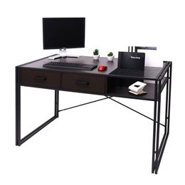 Schreibtisch MCW-H91, B&uuml;rotisch Computertisch, Industrial 76x120x70cm ~ dunkelbraun