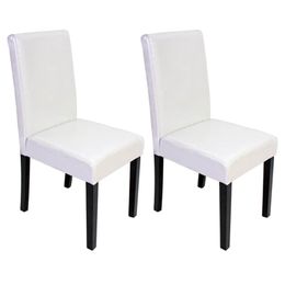 MCW 2er-Set Esszimmerstuhl Stuhl Küchenstuhl Littau ~ Leder, weiß, dunkle Beine